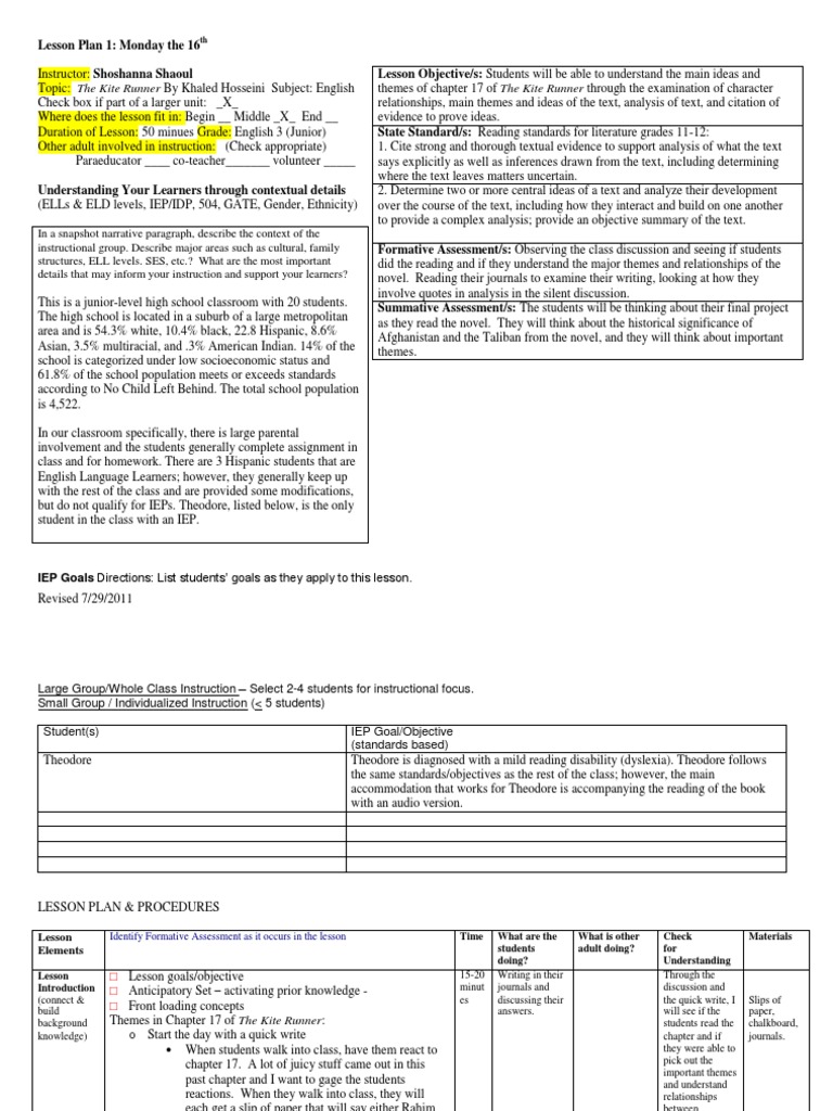 Directions: List Students' Goals As They Apply To This Lesson | PDF ...