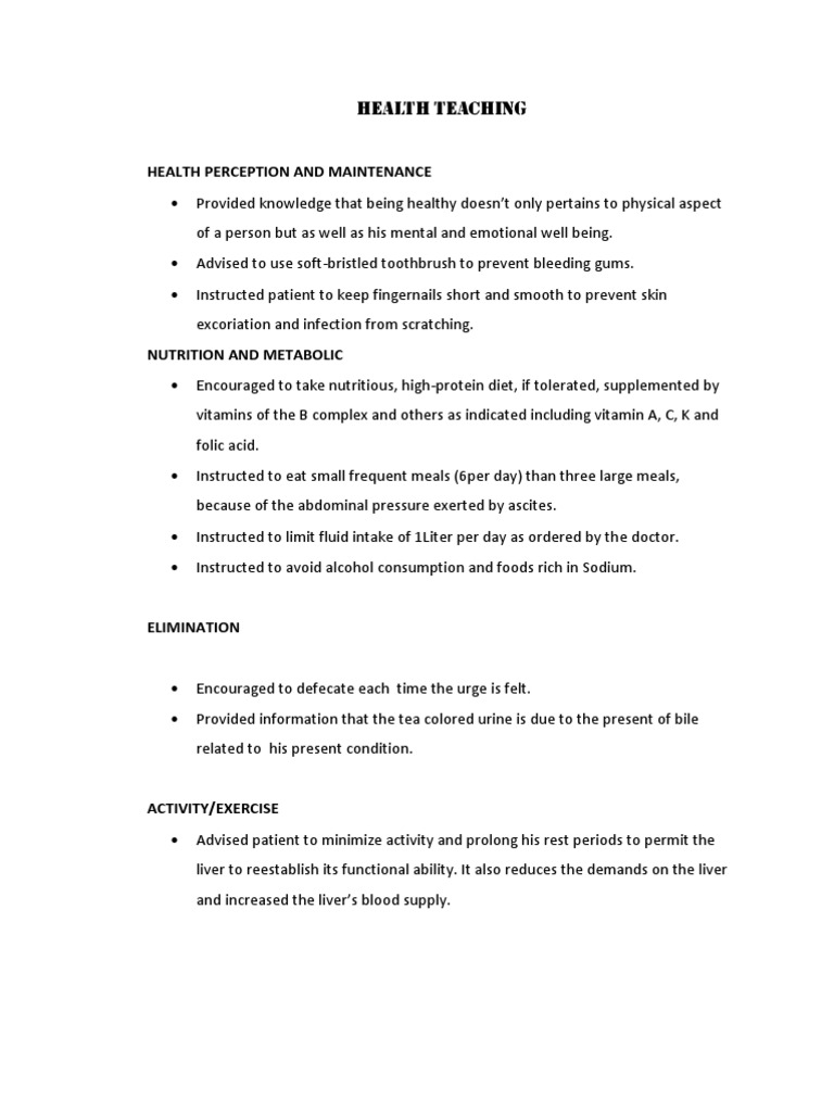 Health Teaching: Health Perception and Maintenance | PDF | Nursing ...