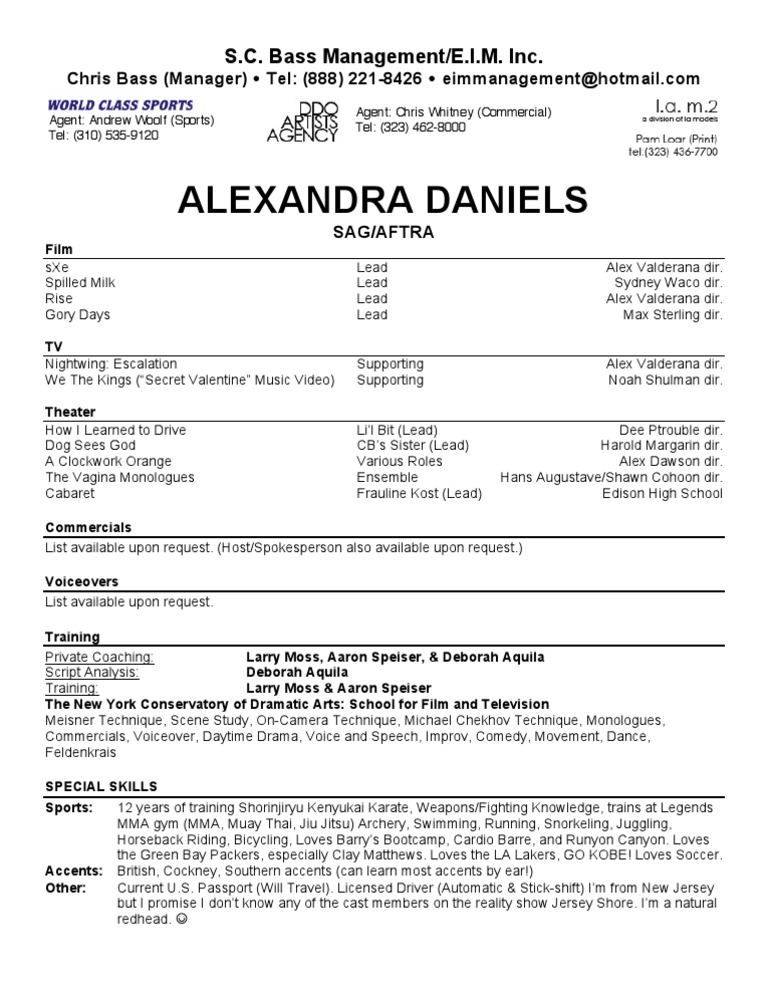 Alexandra Daniels Acting Resume | PDF