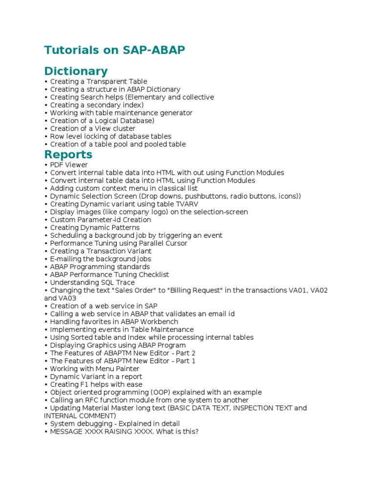 ABAP Tutorials | Download Free PDF | Database Index | Database Transaction