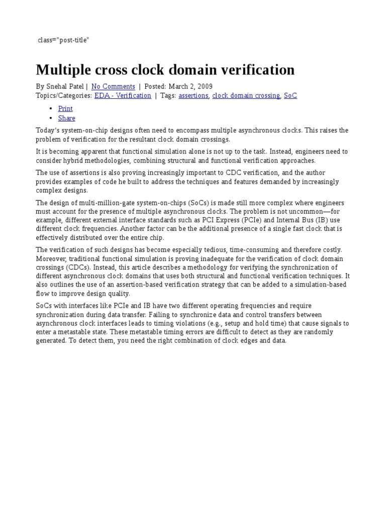 Clock Domain Crossing Basics | PDF | Formal Verification | Electronic ...