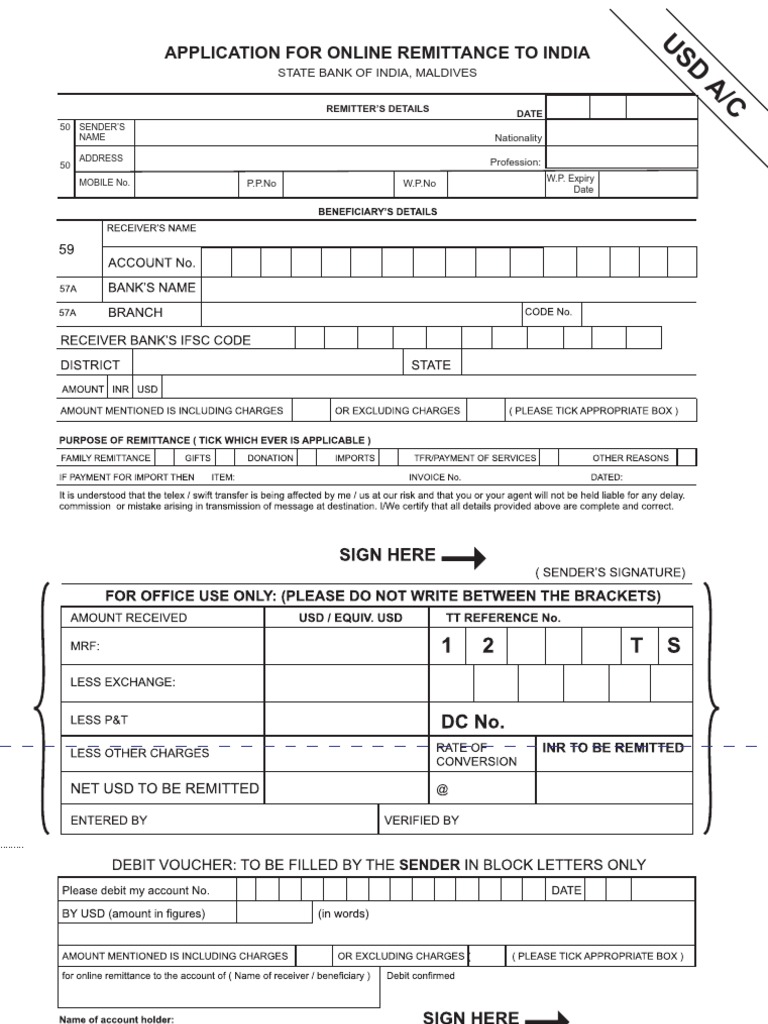 SBI Online Remittance Form - Maldives | PDF