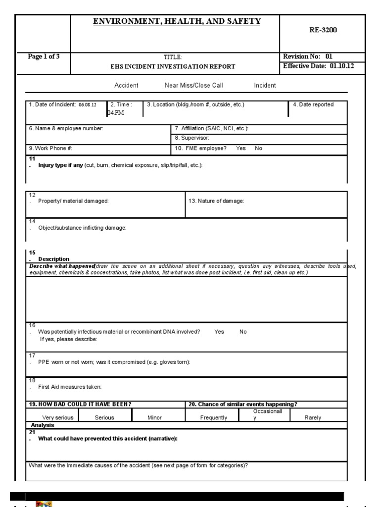 EHS Incident Investigation Form New | PDF | Personal Protective ...
