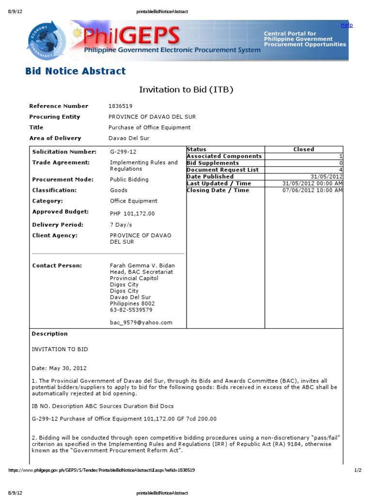 Print Able Bid Notice Abstract | PDF | Government Information | Government