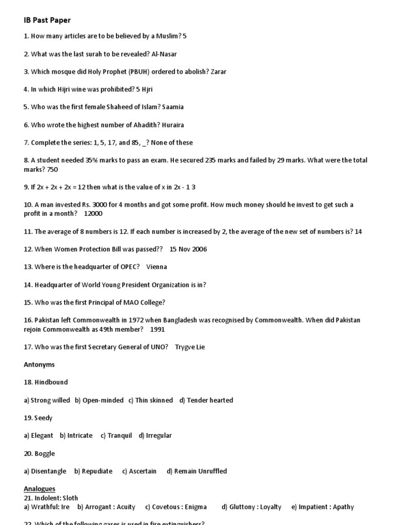 IB Past Paper | PDF | Carbon | Chlorine
