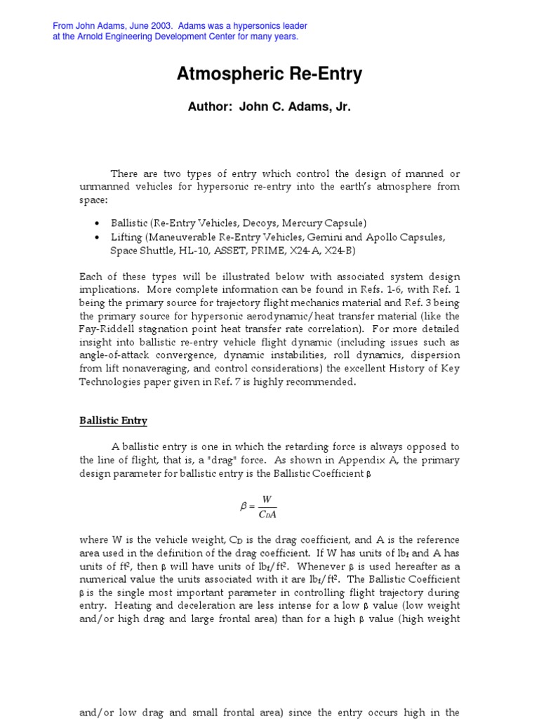 Atmospheric Re Entry | PDF | Atmospheric Entry | Intercontinental ...