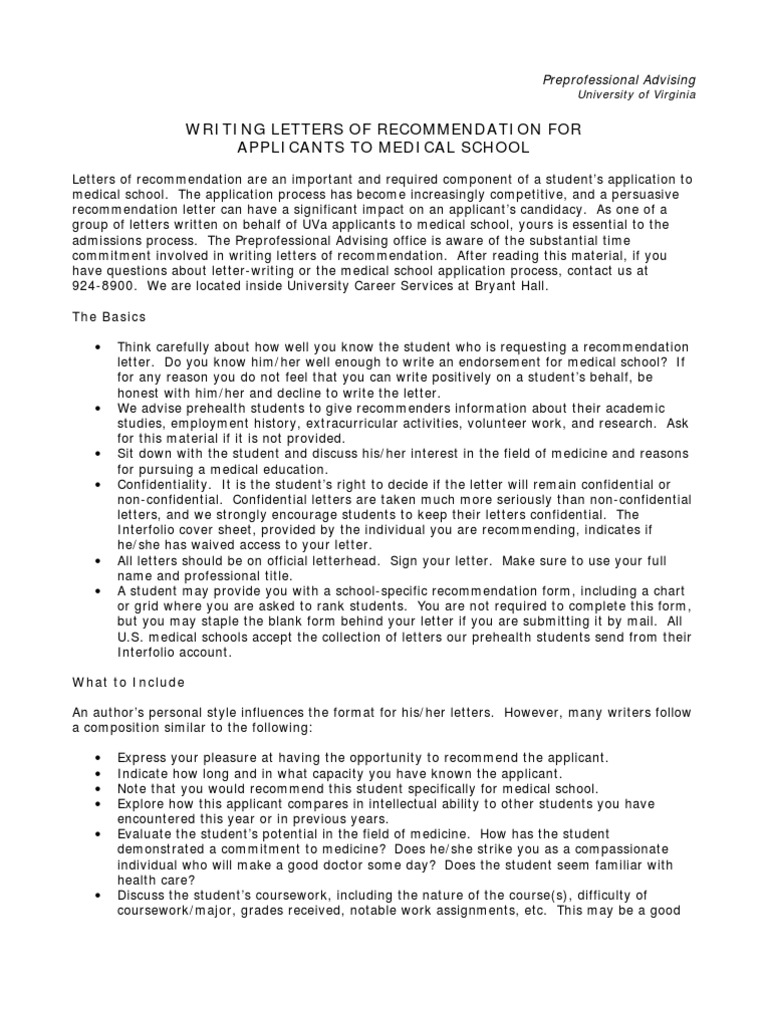 Premed Rec Letter | Medical School | Critical Thinking