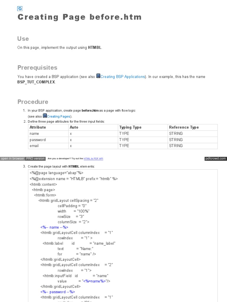Creating A Page in BSP | PDF | Html | Page Layout