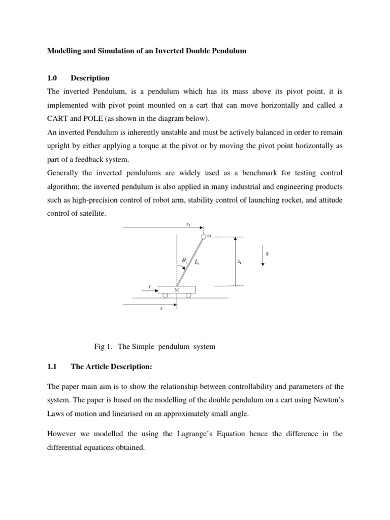 Modelling of Double Inverted Pendulum | PDF | Motion (Physics) | Mathematical Physics