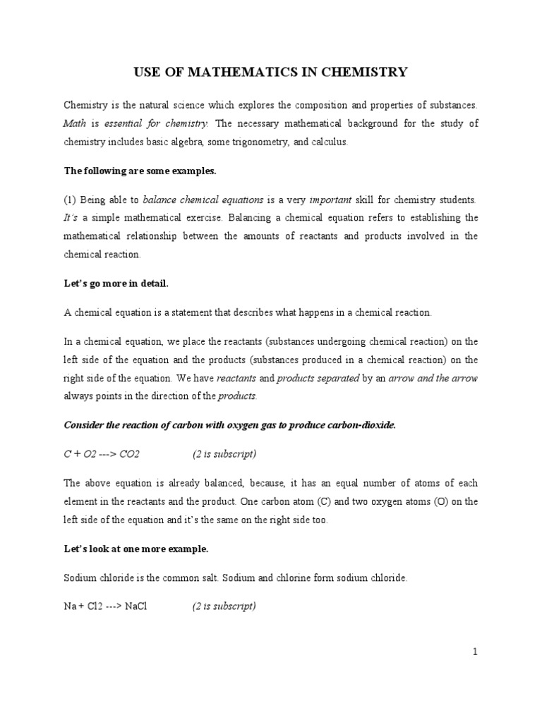 Mathematics in Chemistry Explained | PDF | Chemical Reactions | Chemistry