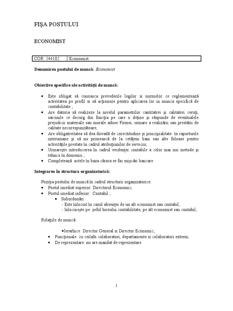 Fisa Post Economist | PDF