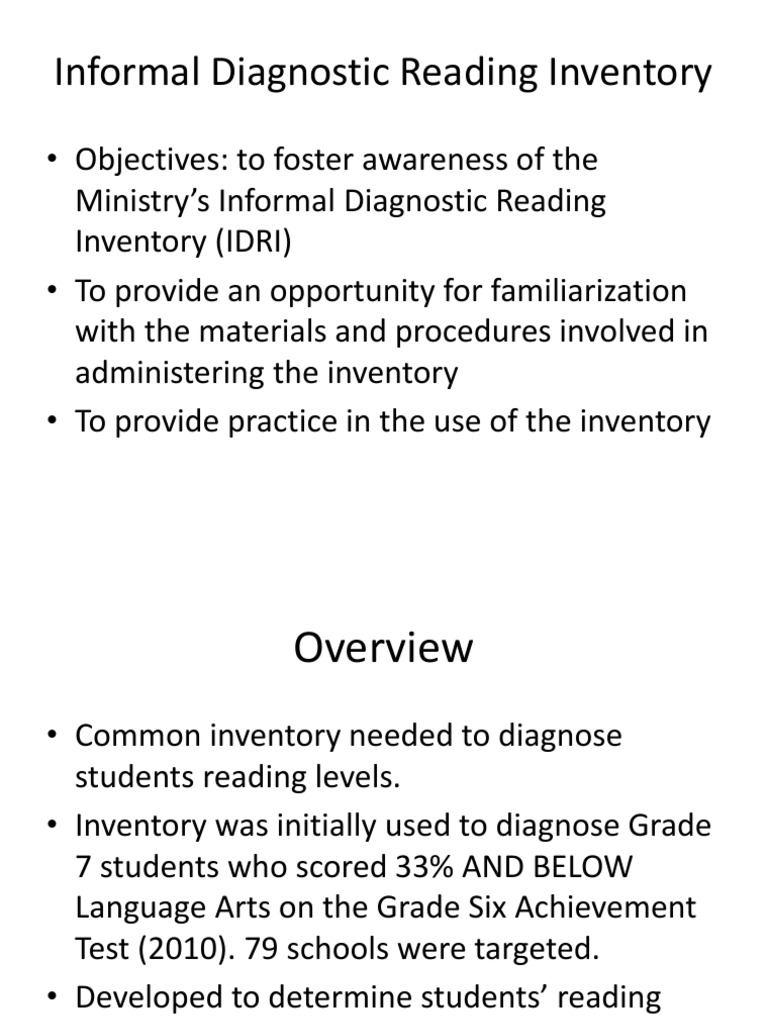 Informal Diagnostic Reading Inventory Guide | PDF | Reading (Process ...