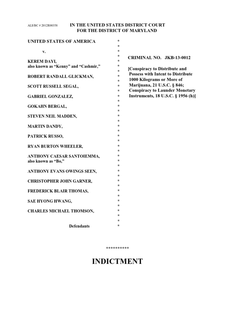 Federal Indictment Against Kerem Dayi and Others For Marijuana ...