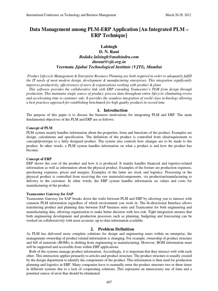 Plm-Erp Integration | PDF | Product Lifecycle | Enterprise Resource ...