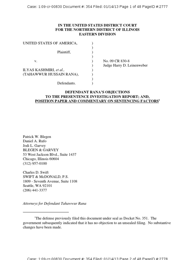 Defendant Rana's Objections To The Presentence Investigation Report ...