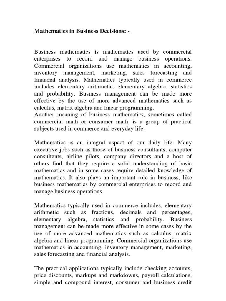 Importance of Mathematics in Business | PDF | Statistics | Teaching ...