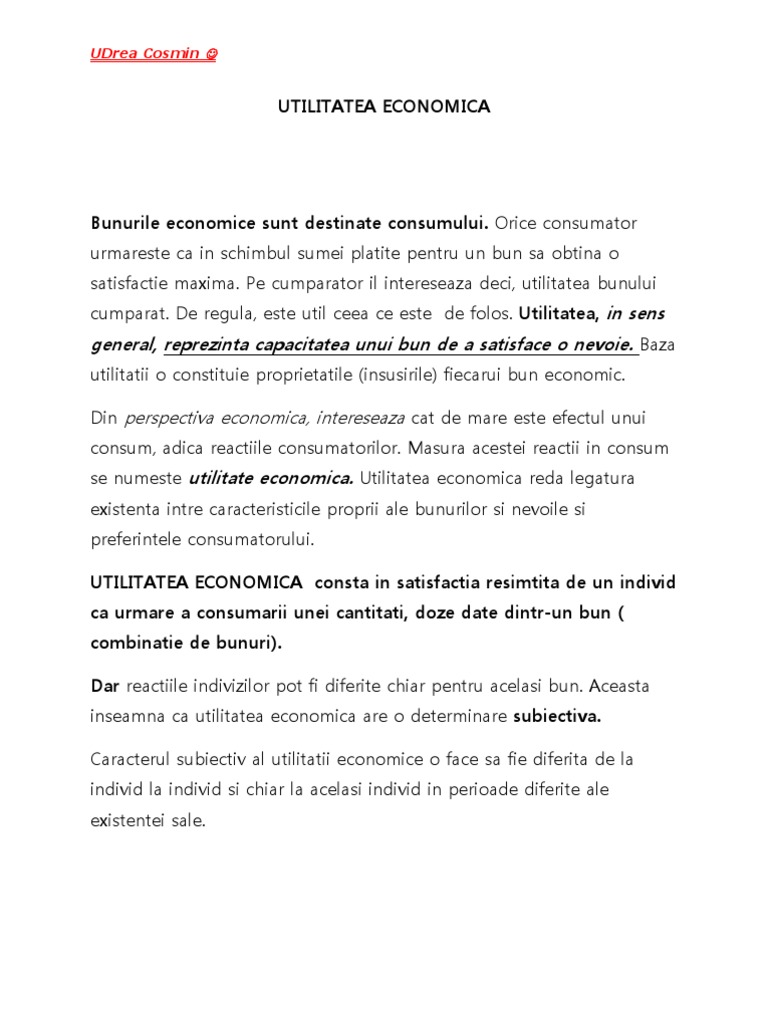 Utilitatea Economica | PDF