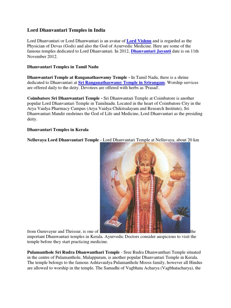 Lord Dhanvantri Temples | PDF | Temple | Ayurveda
