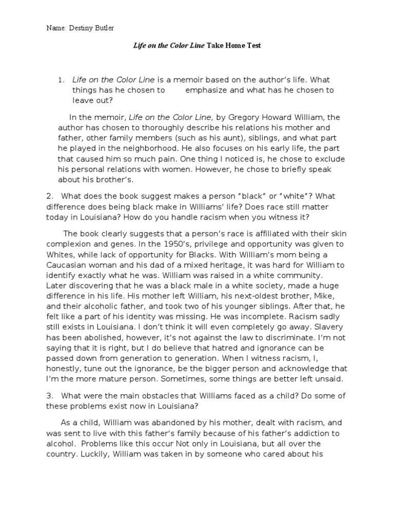 Life On The Color Line Test | PDF | Racism | Discrimination & Race ...