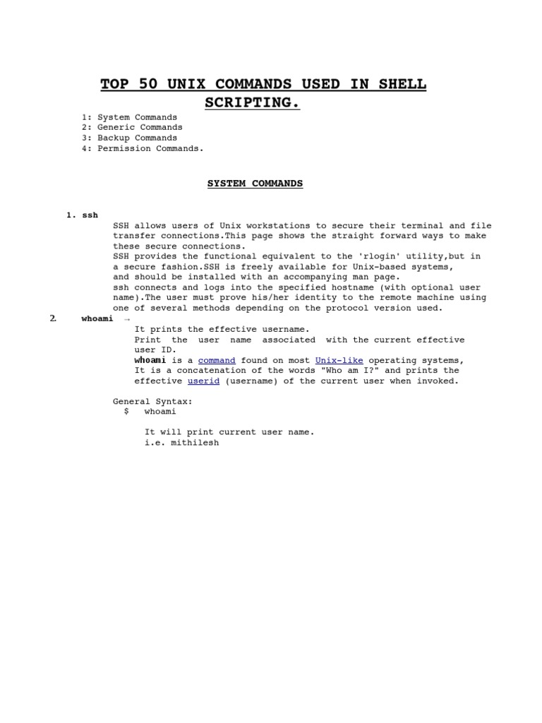 Top 50 Unix Command - Odt | PDF | Secure Shell | Superuser