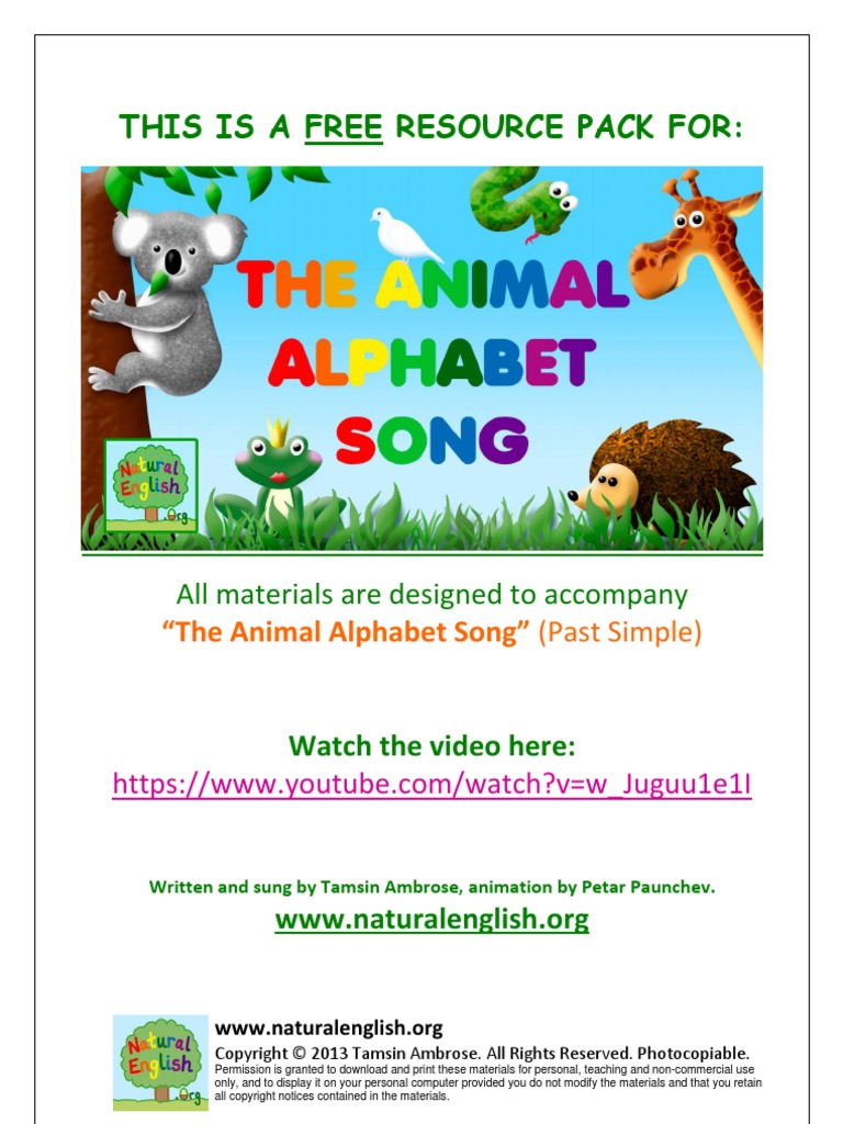 The Animal Alphabet Song (Past Simple) - FREE Activity Book | PDF ...
