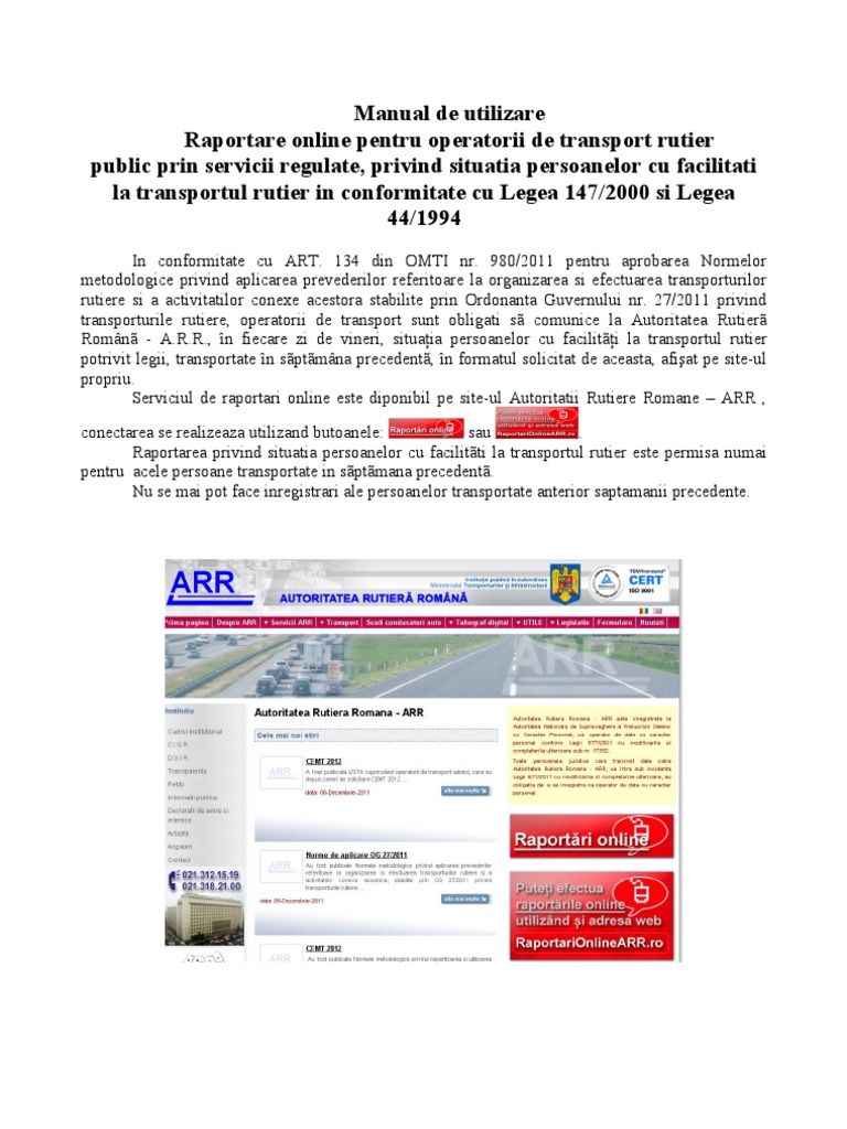 Manual Utilizare Raportare Persoane Cu Facilitati - ARR | PDF