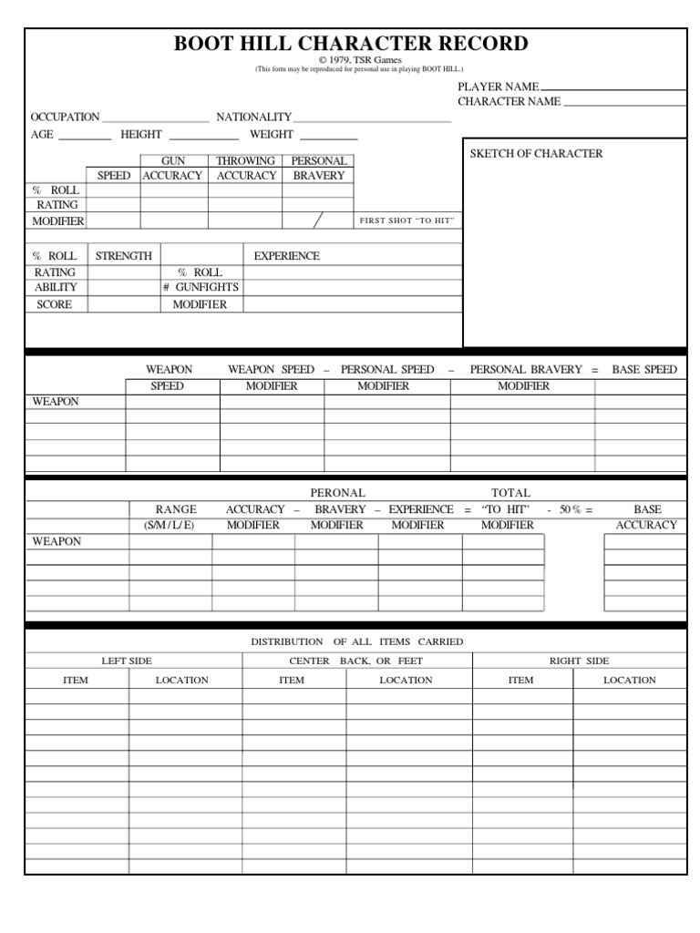 Boot Hill Character Record