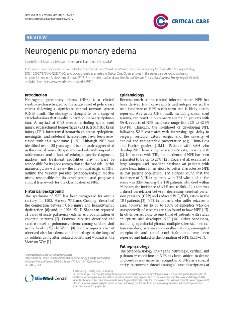 Neurogenic Pulmonary Edema | PDF | Traumatic Brain Injury | Blood Vessel