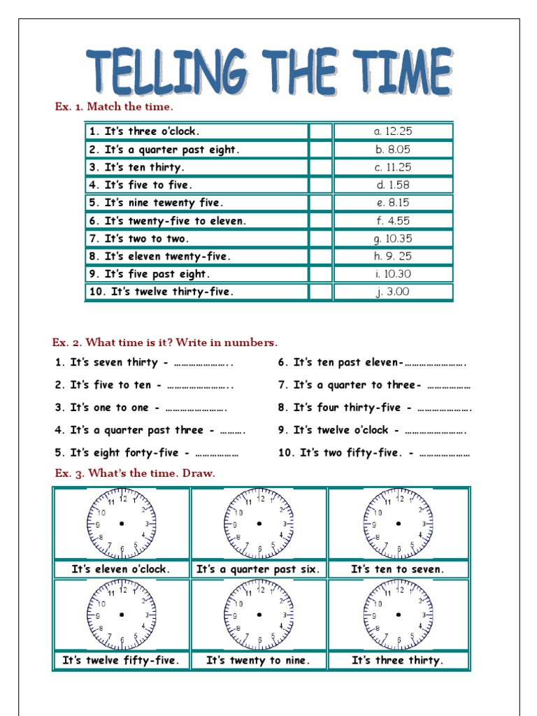 Telling Time Exercises Worksheet | PDF