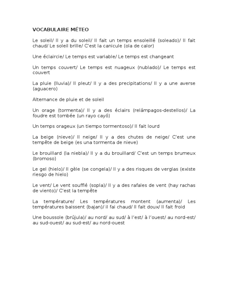 Vocabulaire Météo en Français | PDF