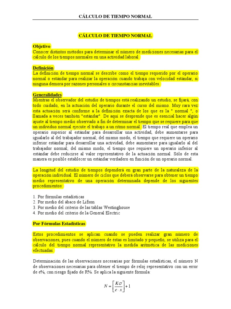Calculo de Tiempo Normal | PDF | Medición | Hora
