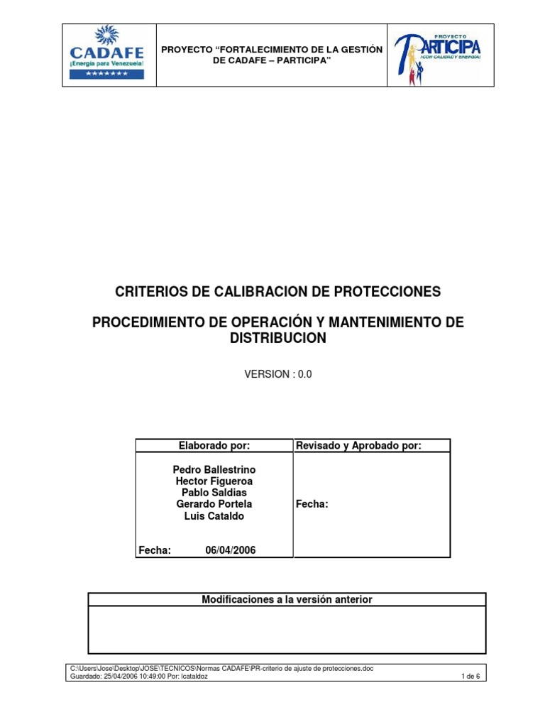 NORMA CADAFE - Criterios de Calibracion de Protecciones. Procedimiento ...