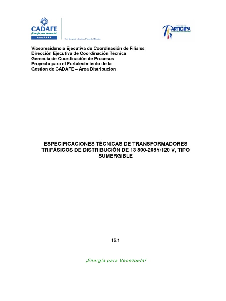NORMA CADAFE - 16.1 TRANSF. Sumergible 13 800-208Y120 V. | PDF ...