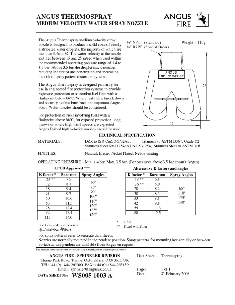 Angus Thermospray Nozzle | PDF | Nozzle | Fire Sprinkler System