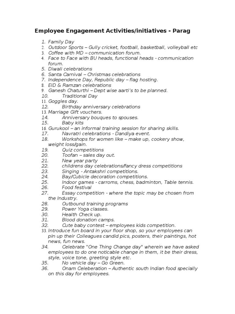 Employee Engagement Activities Overview | PDF | Observances | Traditions