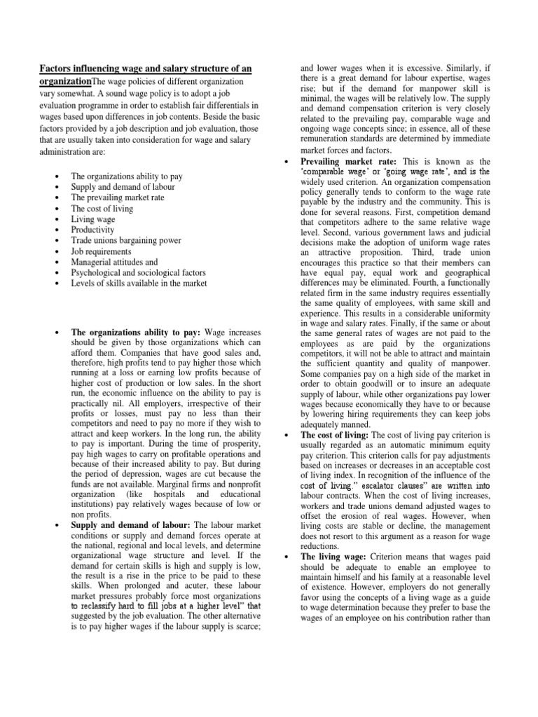 Factors Influencing Wage and Salary Structure of An Organization | PDF ...