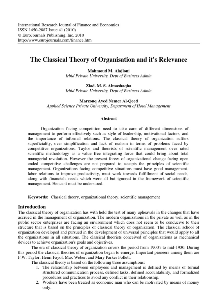The Classical Theory of Organization and Its Relevance - IRJFE - 41 ...