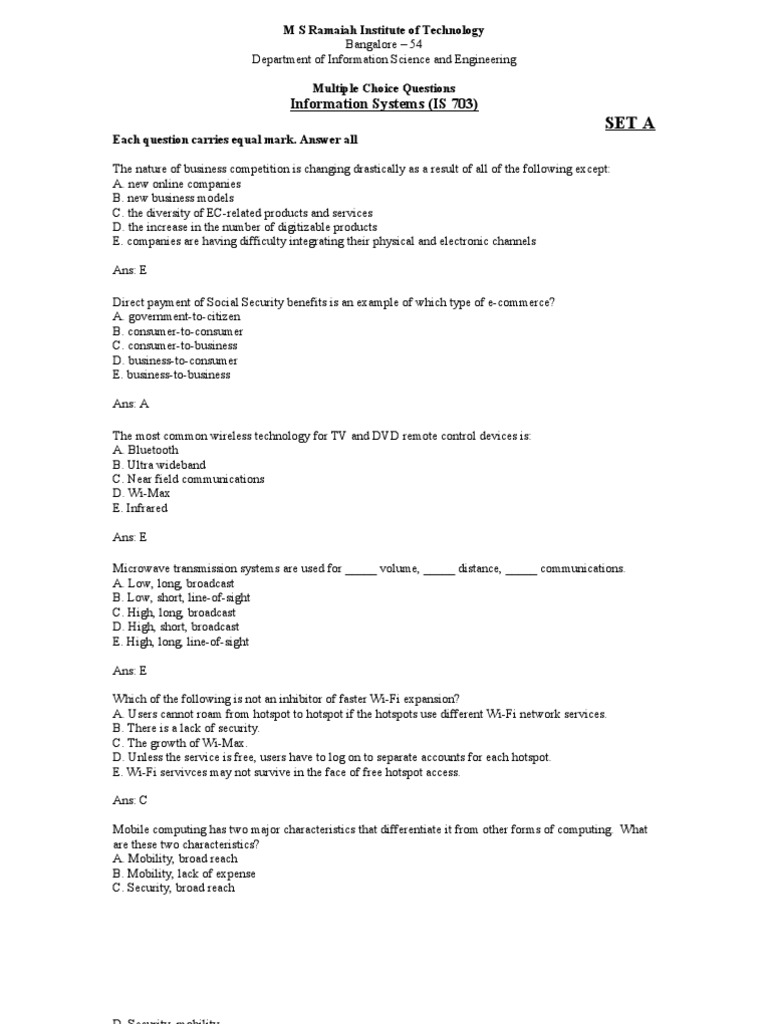 Information Systems MCQ | PDF | Supply Chain | Information And ...