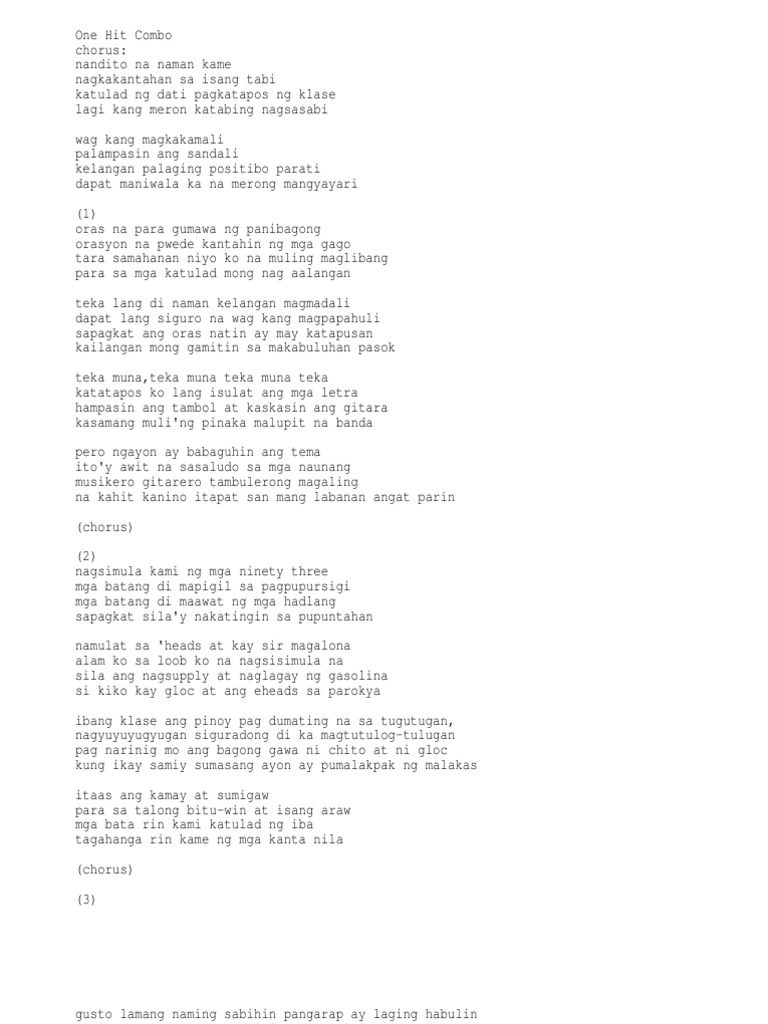 One Hit Combo Lyrics | PDF