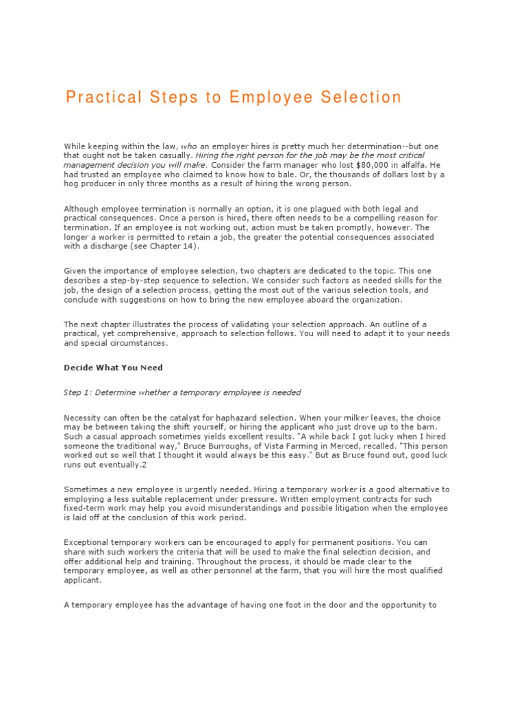 Practical Steps To Employee Selection | PDF | Recruitment | Employment