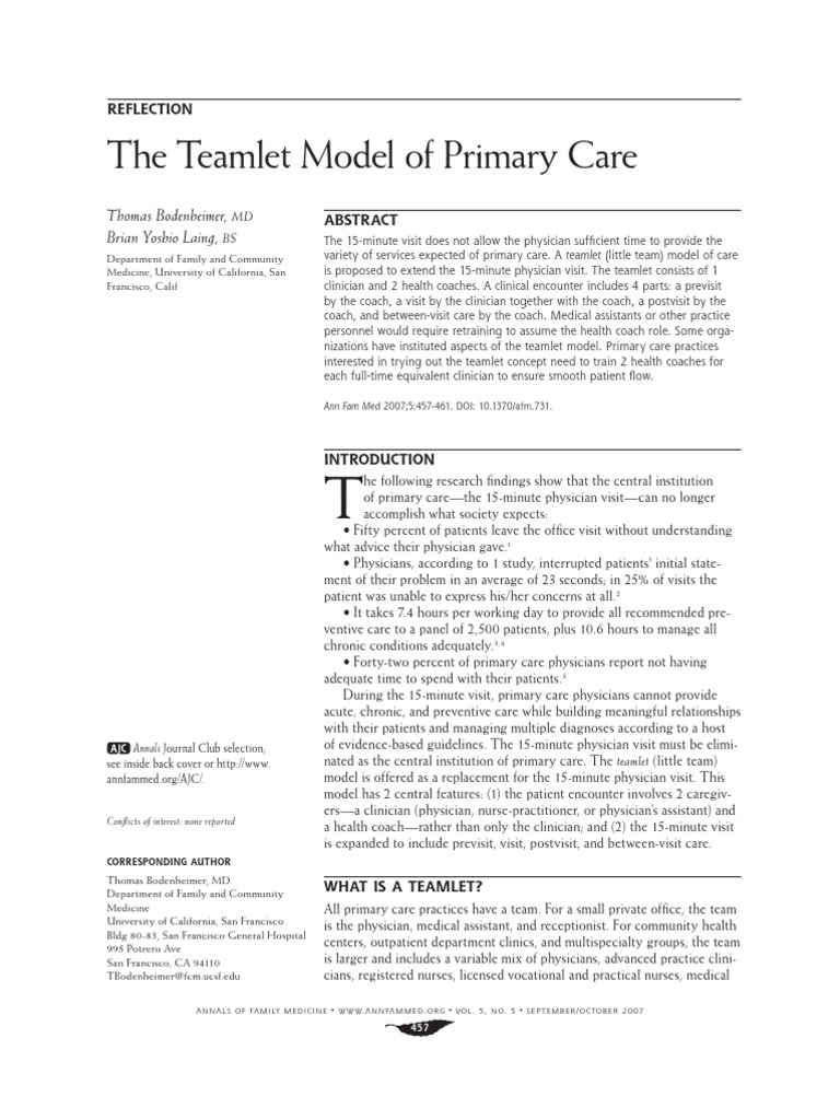 The Teamlet Model of Primary Care: Thomas Bodenheimer, Brian Yoshio ...