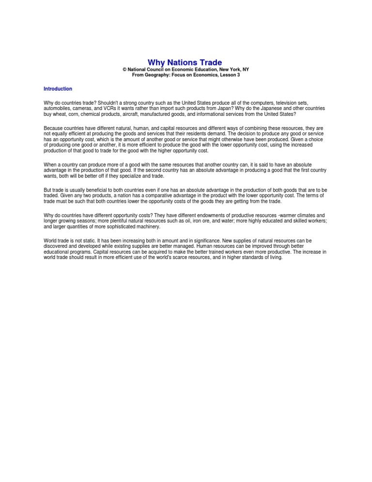 Why Nations Trade: © National Council On Economic Education, New York ...