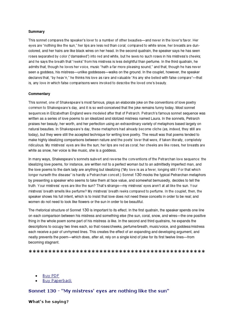 My Mistress Eyes Are Nothing Like The Sun | PDF | Sonnets | Poetic Form