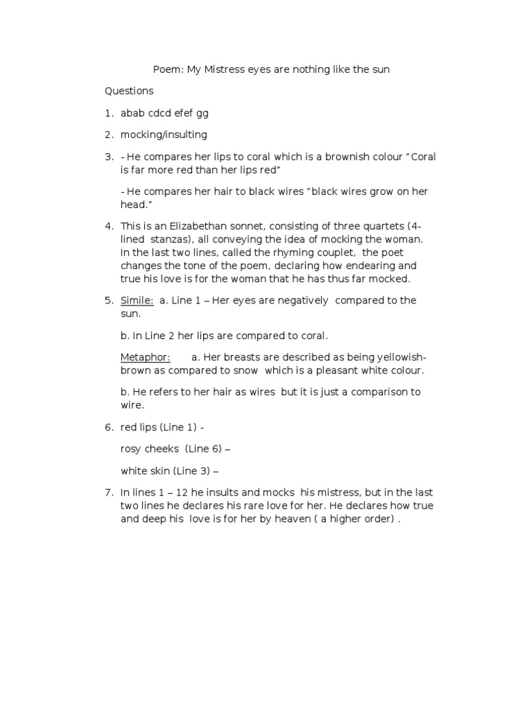 POEM - Sonnet 130 | PDF