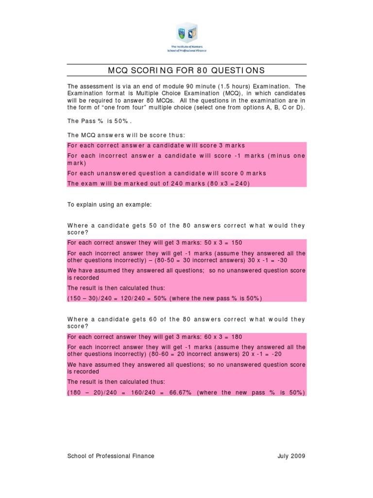 MCQ Scoring For 80 Qs | PDF | Multiple Choice | Student Assessment And ...
