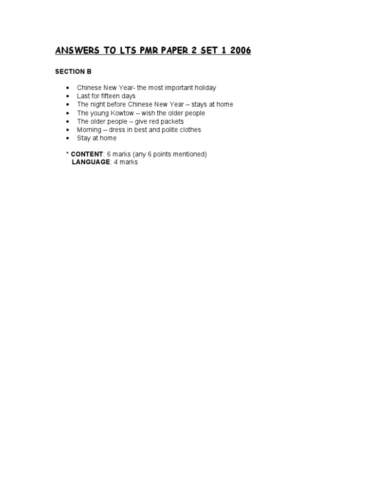 Answers To Lts PMR Paper 2 Set 1 2006: Section B | PDF