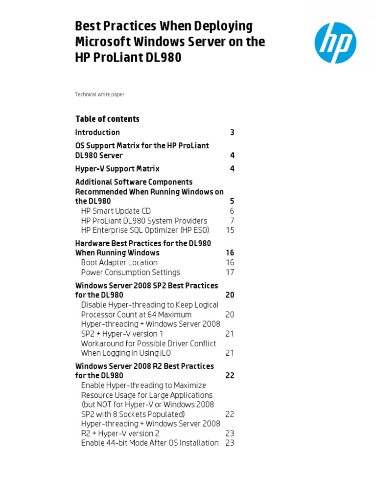 Best Practices When Deploying Microsoft Windows Server On The HP ProLiant DL980 | PDF | Hyper V ...