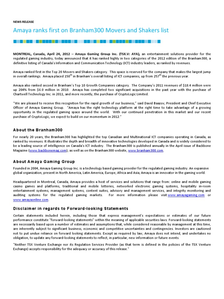 Amaya Gaming Tops Branham300 Rankings | PDF | Science And Technology ...