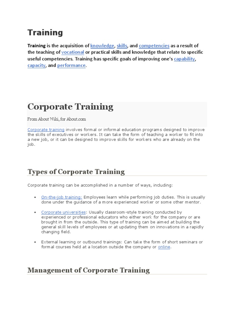 Corporate Training | PDF | Strategic Management | Goal
