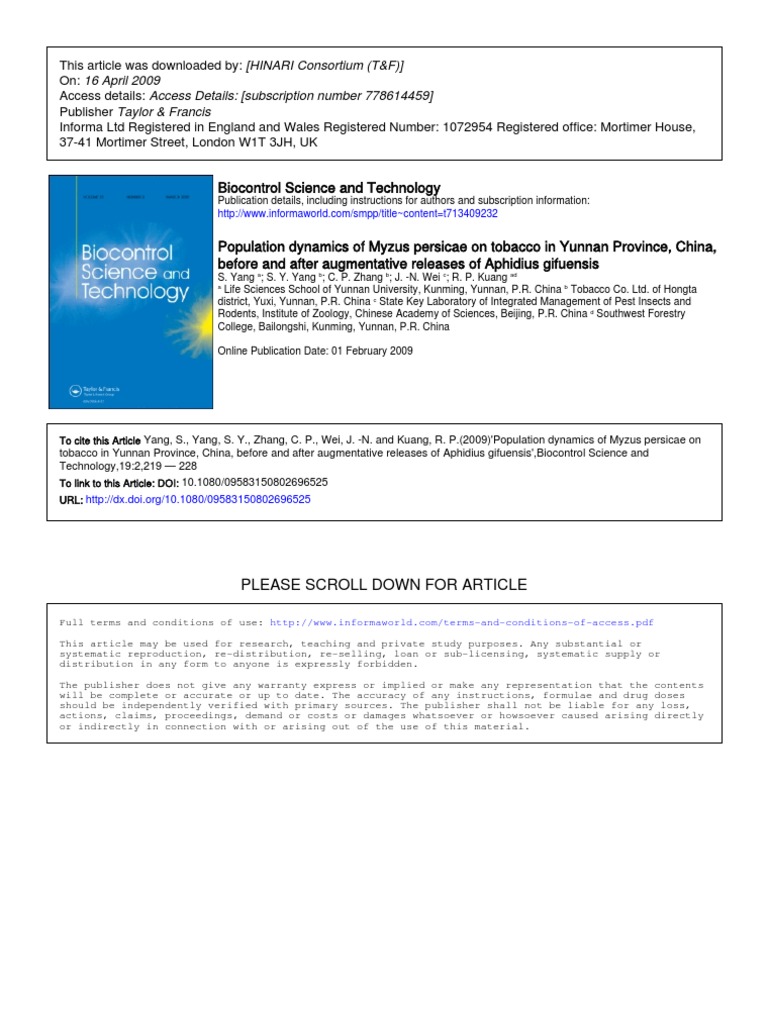 Biocontrol Science and Technology: Please Scroll Down For Article | PDF ...